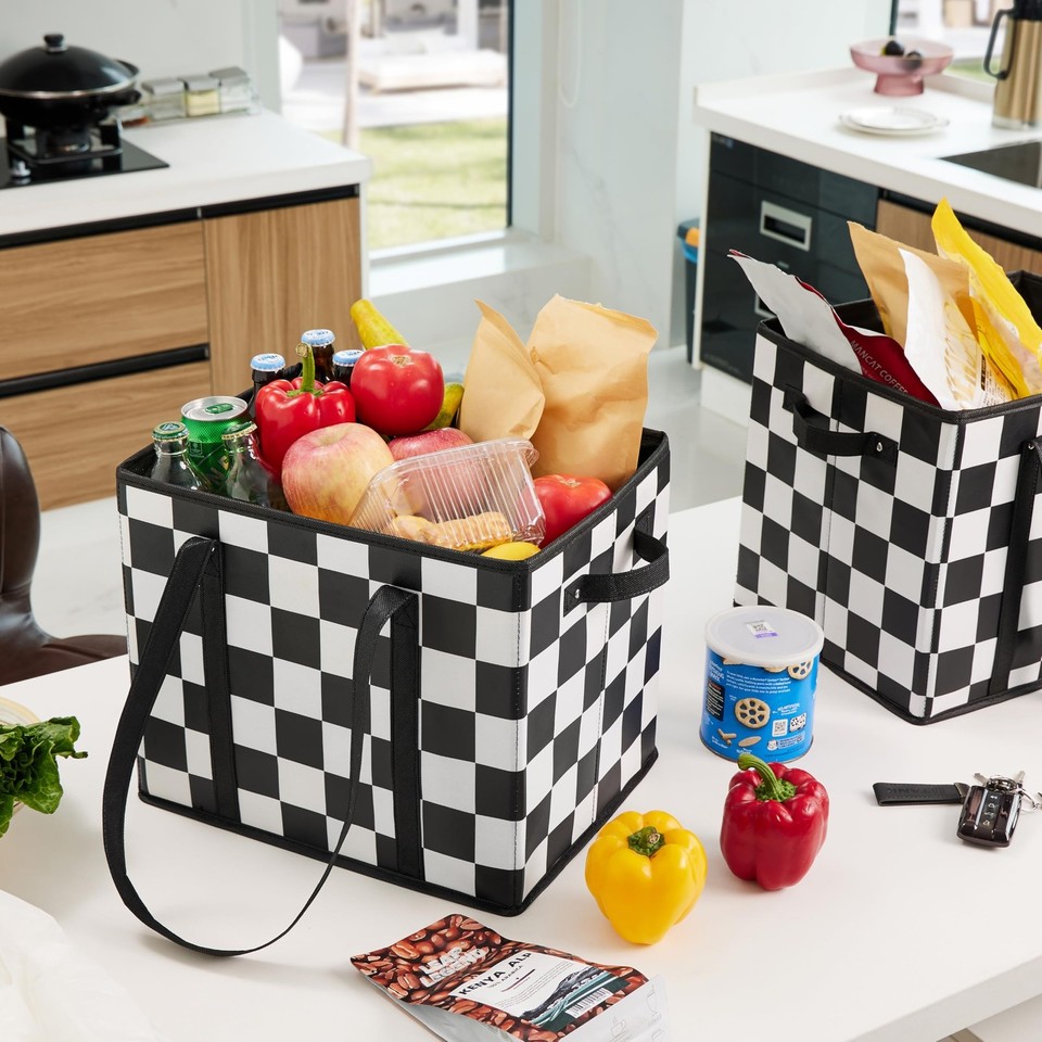 Checkered Reusable Grocery Bags Heavy Duty 3 Pack Foldable Shopping ...