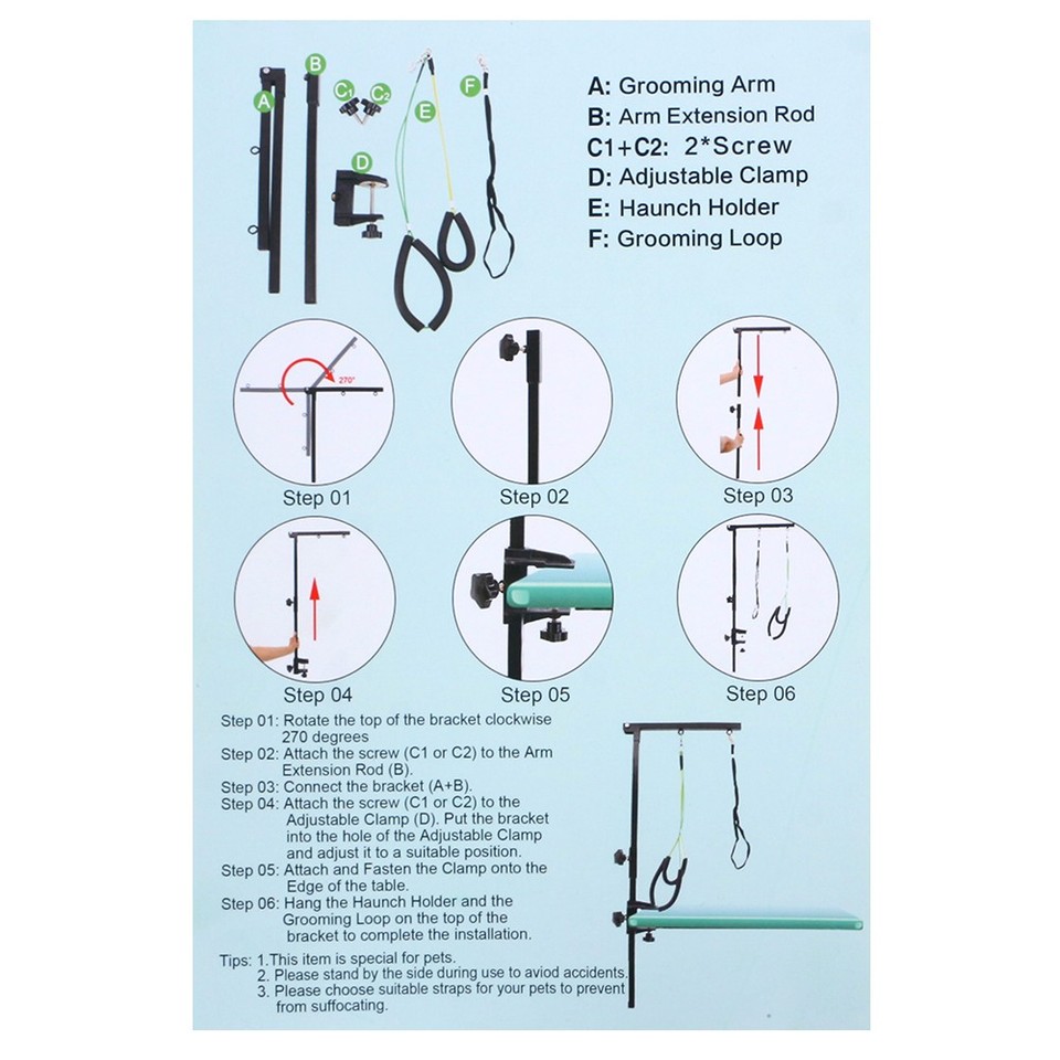 Foldable Dog Grooming Table Arm with Clamp Pet Dog Grooming Table for ...