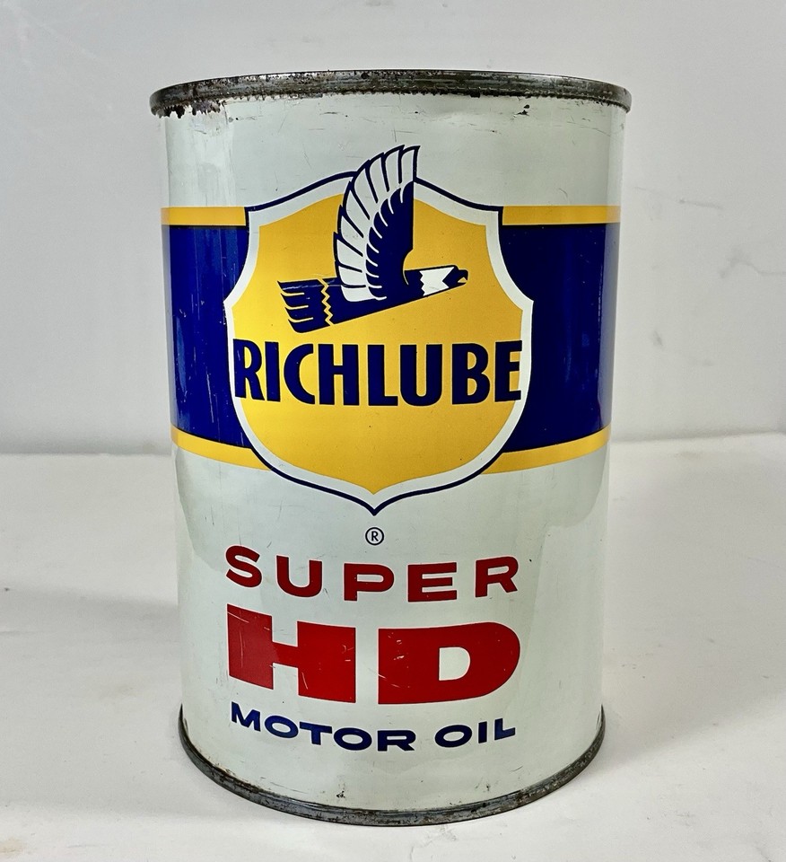 Vintage Richfield RICHLUBE Super HD Motor Oil Can,Atlantic Tin Sign | eBay