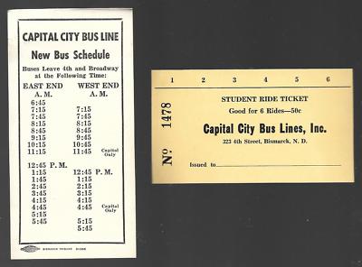Capital City Bus Lines Student Ride Ticket and Schedule | eBay