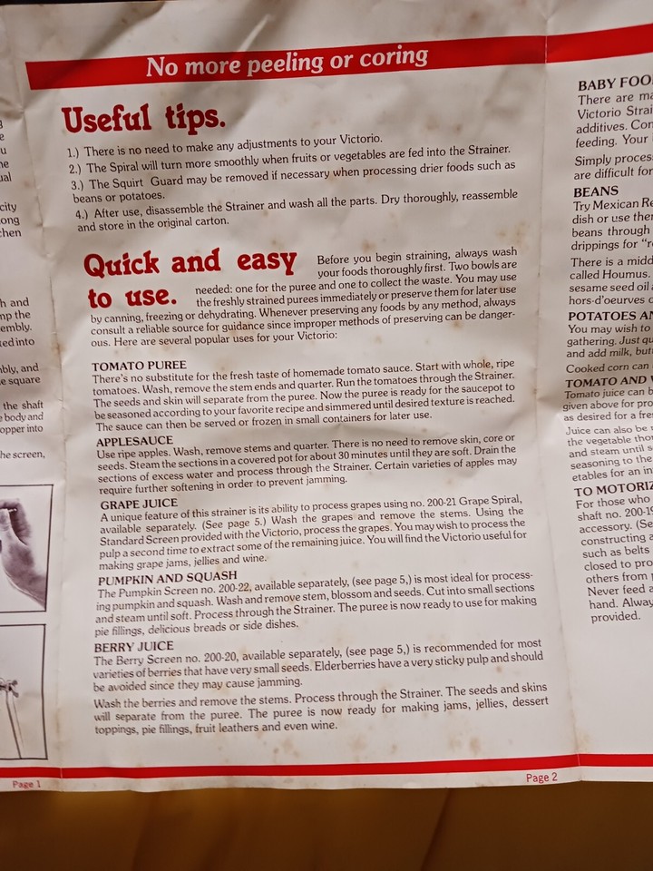 VICTORIO Strainer no. 200 Original box W Manual EUC Clean Make Baby ...