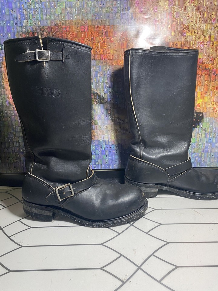 Vtg Horsehide Buckle STEEL TOE Nylon Corded ENGINEER Motorcycle BOOTS ...