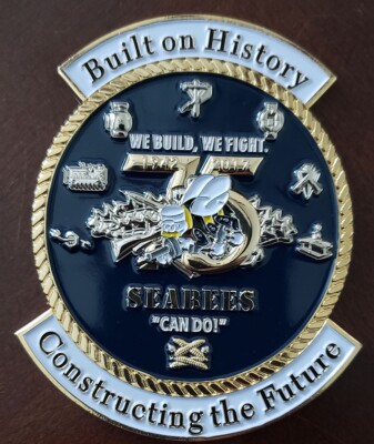 75th Seabee Anniversary Medallion w/3M adhesive backing. Size: 3.5" x 3 ...