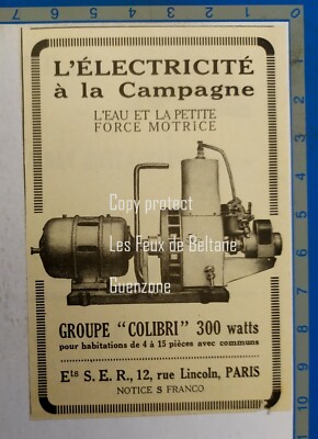 GROUPE COLIBRI ELECTRICITE A LA CAMPAGNE ETS S.E.R. 1926 publicité | eBay