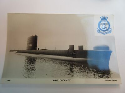 HMS CACHALOT ORIGINAL Vintage Navy photo card with ships insignia CC2 ...