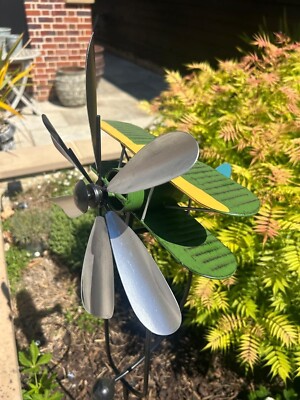 Green Bi-Plane Rocking Balancing Garden Ornament Decoration Flying ...