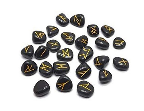 Black Tourmaline Rune Crystal Stones Set Elder futhark Reiki Healing ...