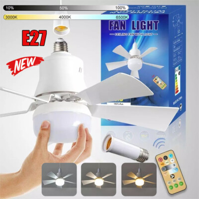 Socket Fan Light with Remote Ceiling Fans with Lights Dimmable Bedroom ...