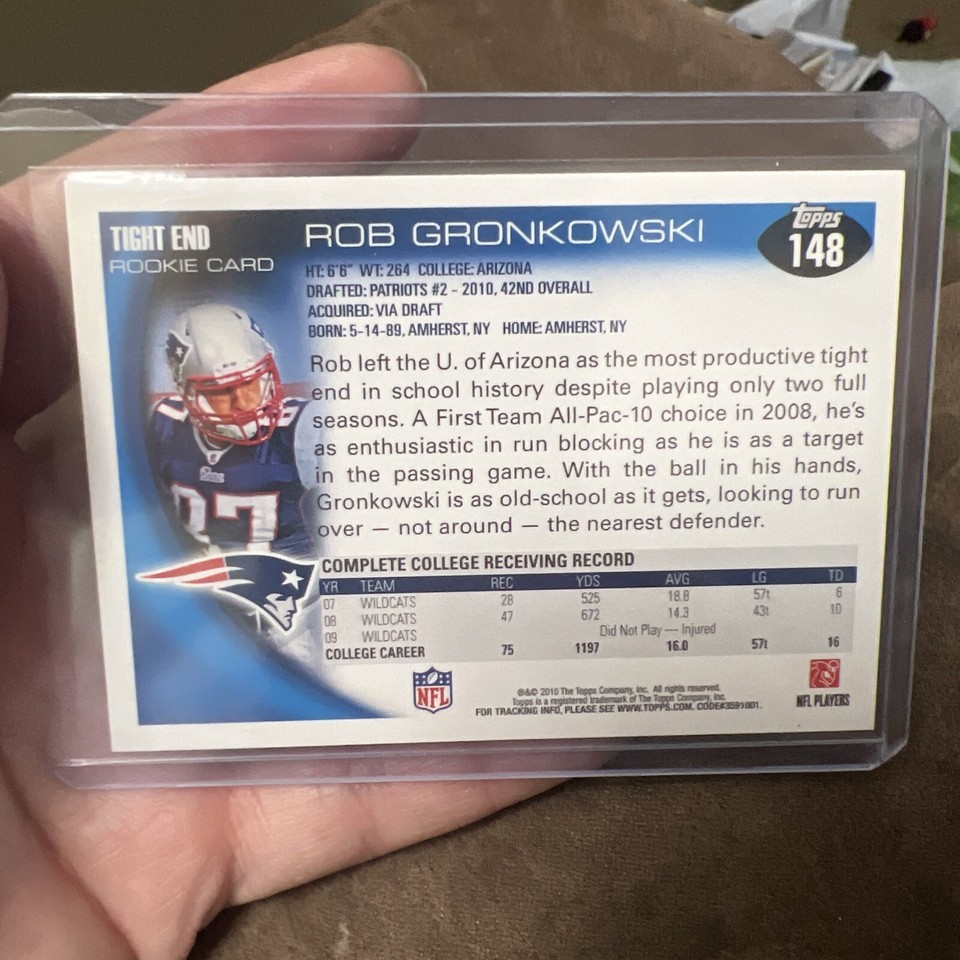 Rob Gronkowski RC Rookie Card 2010 Topps #148 Patriots Tight End NFL ...