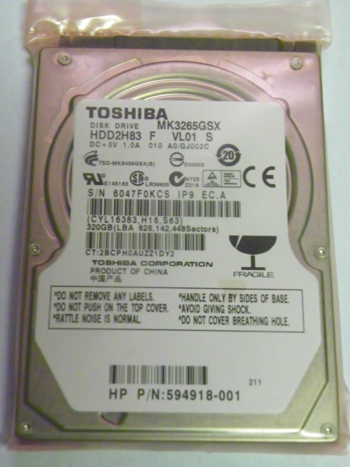 Toshiba MK3265GSX (HDD2H83 F VL01 S) 010 A0/GJ002C Laptop 320GB 2.5 ...