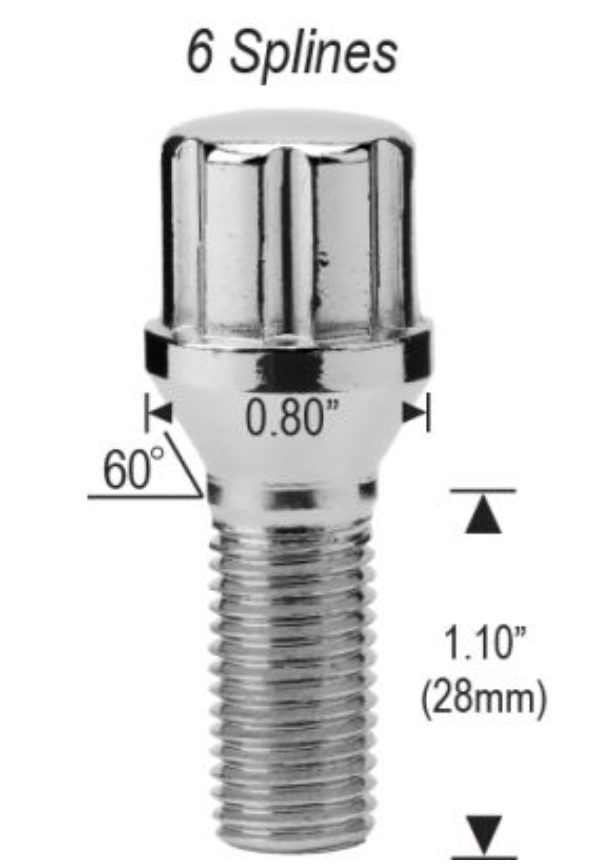 20 14x1.5 Spline Chrome Lug Bolts Cone Seat 1.1" 28mm Audi A3 A4 A5 A6 ...