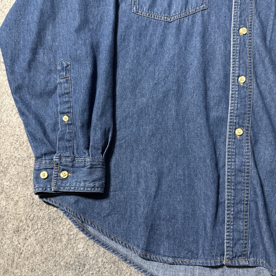 Vintage Denim Chambray Shirt Mens XL Long Sleeves Button Up Pockets ...