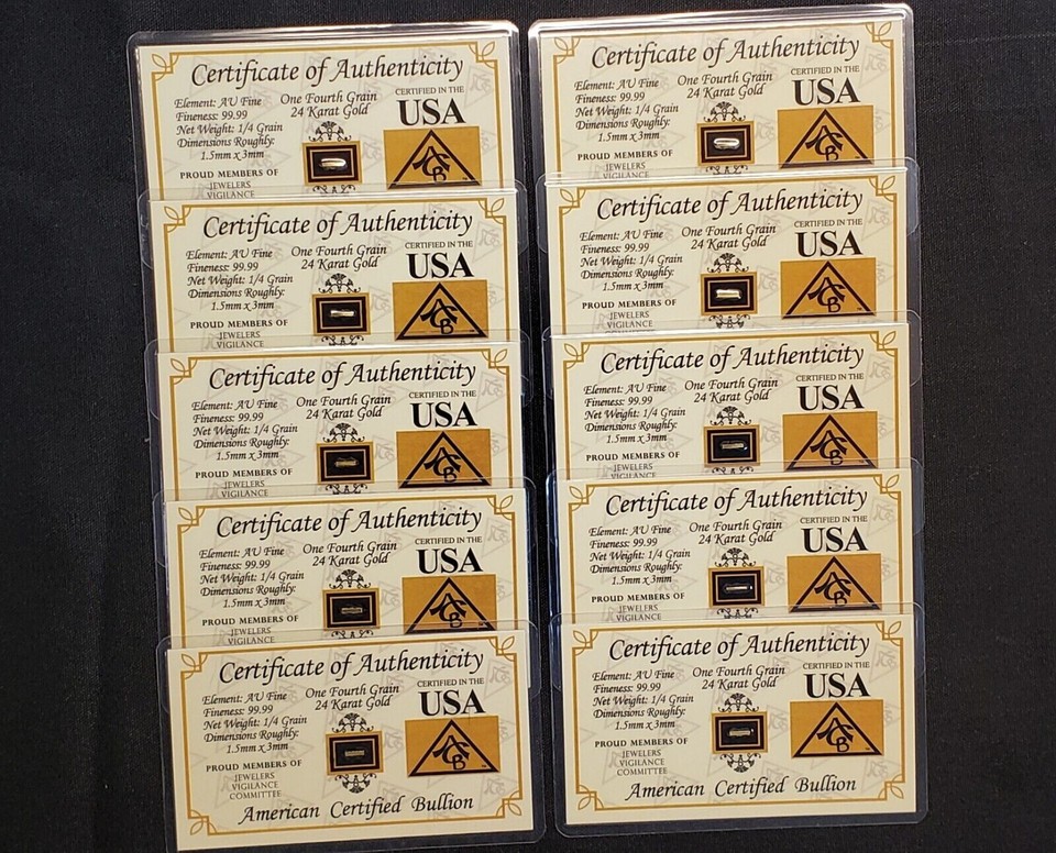 GOLD x10 ACB 1/4GRAIN 24K SOLID BULLION MINTED BAR 9999 FINE CERT ...