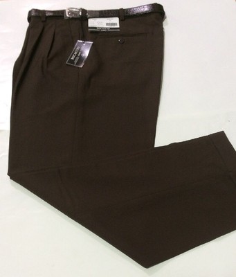 MEN'S BROWN PLEATED DRESS PANTS SLACKS TROUSERS BROWN BELT CUFFED ...