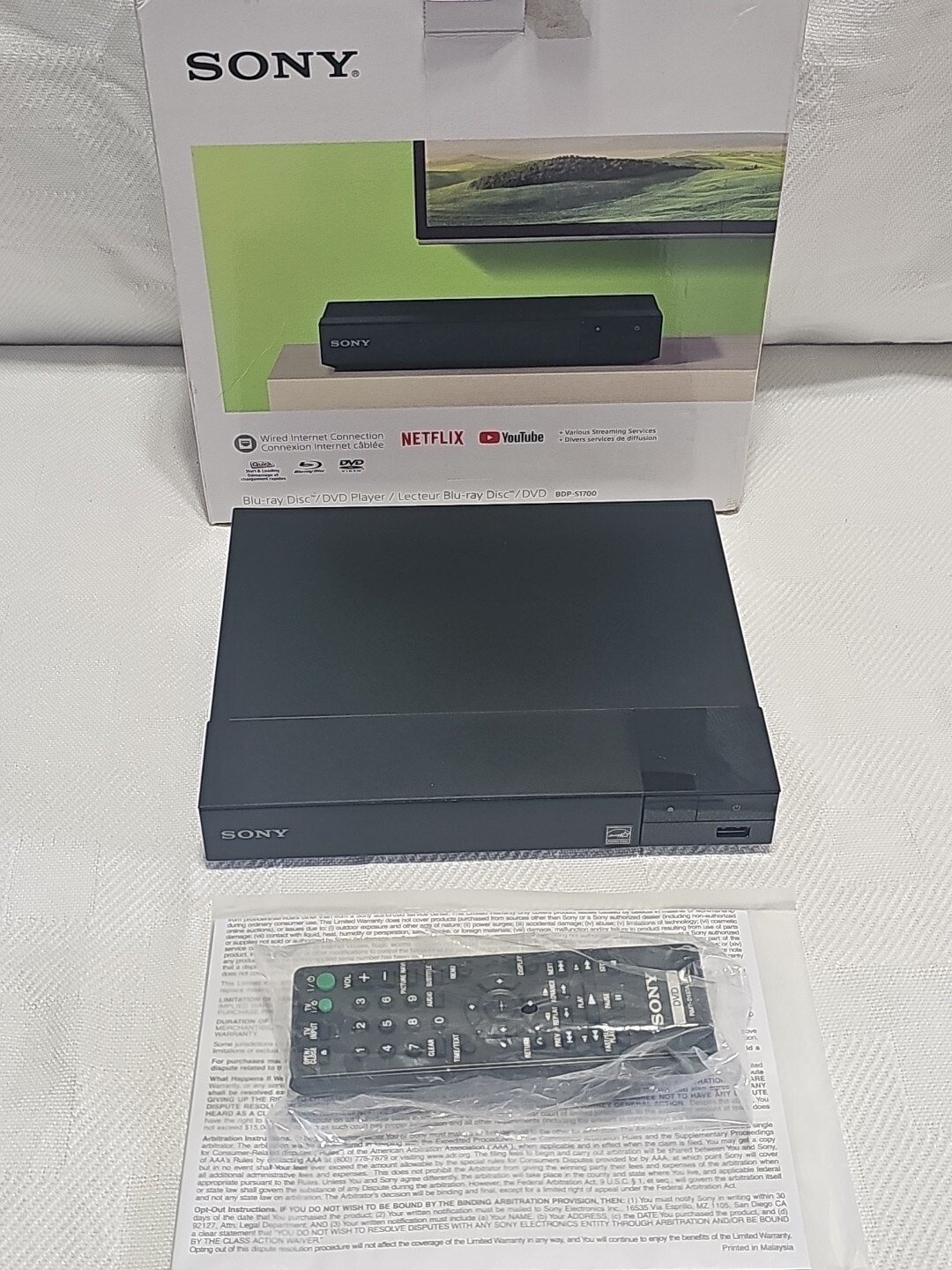 Sony Blu-Ray/DVD Player w/Remote Wired Streaming - BDP-S1700 - Black ...