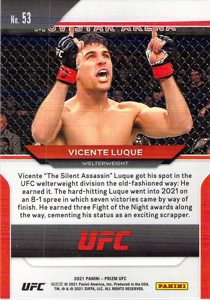 Vicente Luque 2021 Panini Prizm UFC Debut Edition 1st Prizm Chrome Base ...