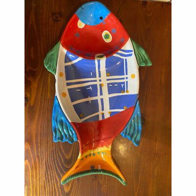 FORESIDE Handpainted Ceramic Fish Serving Dish Platter 13”x 7” | eBay