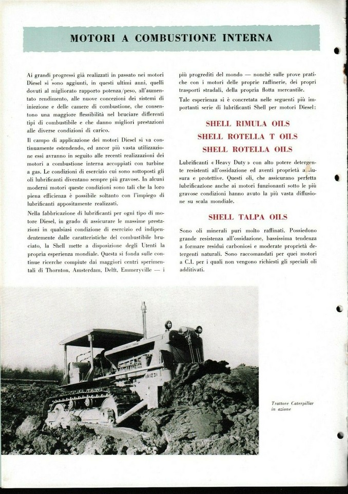 1958 DEPLIANT SHELL LUBRIFICANTI MACCHINARI EDILI ESCAVATORE FIORENTINI ...