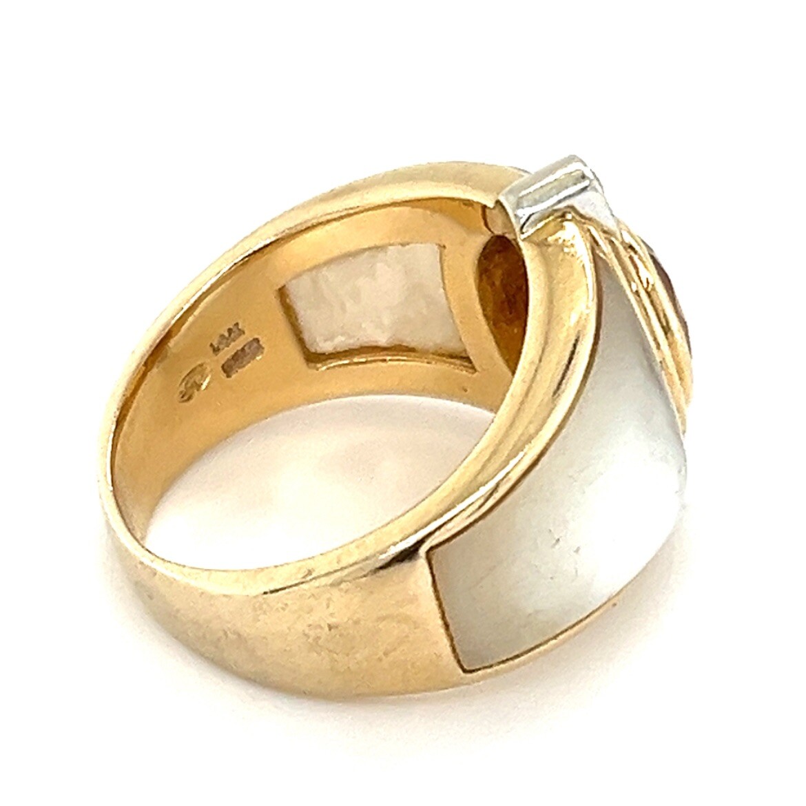 VINTAGE 14K GOLD MOTHER OF PEARL & OVAL CITRINE RING SIZE 7 DIAMOND ...