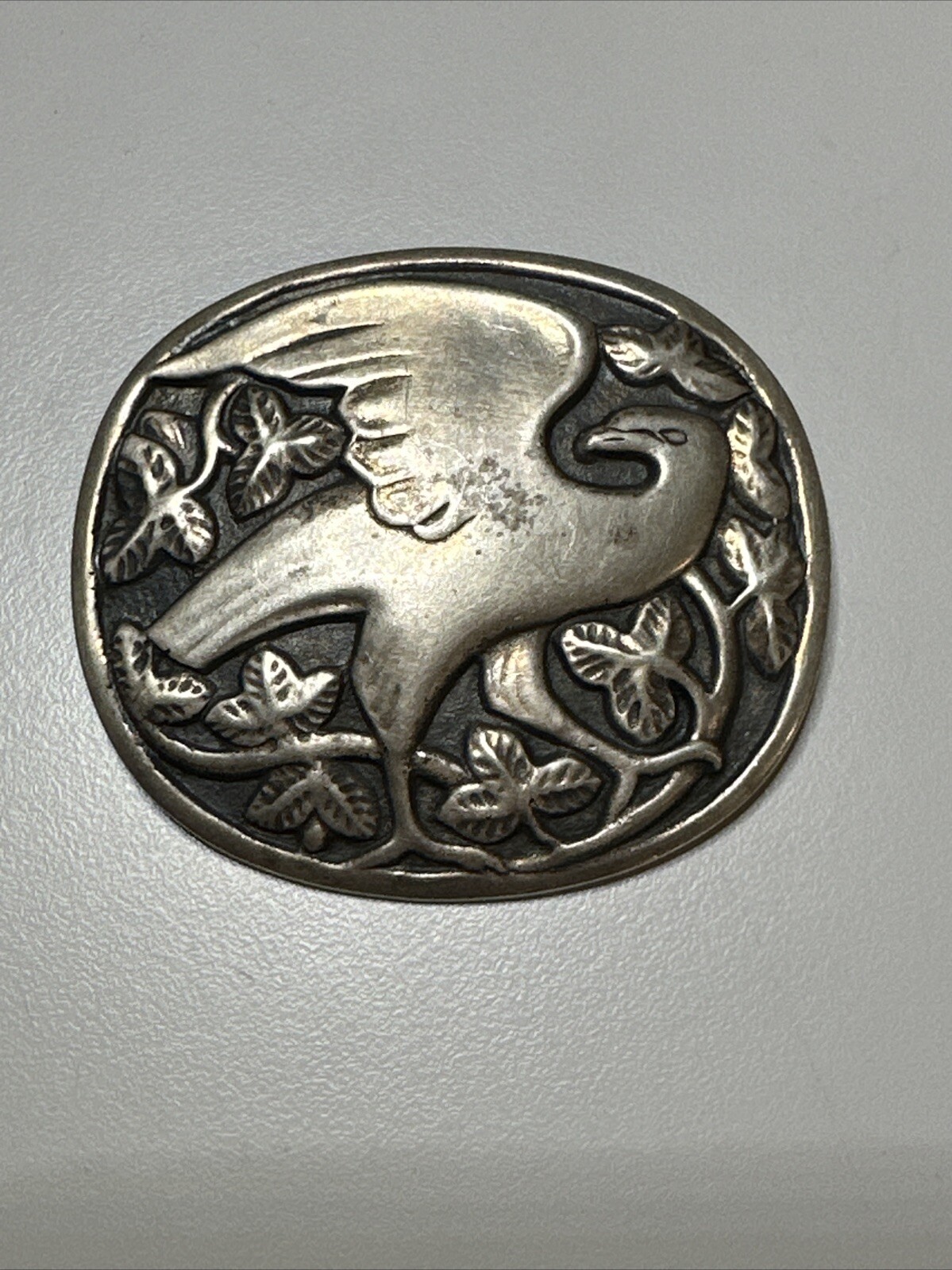 Sterling Silver 925 Bird Scene Floral Bird Brooch Lar… - Gem