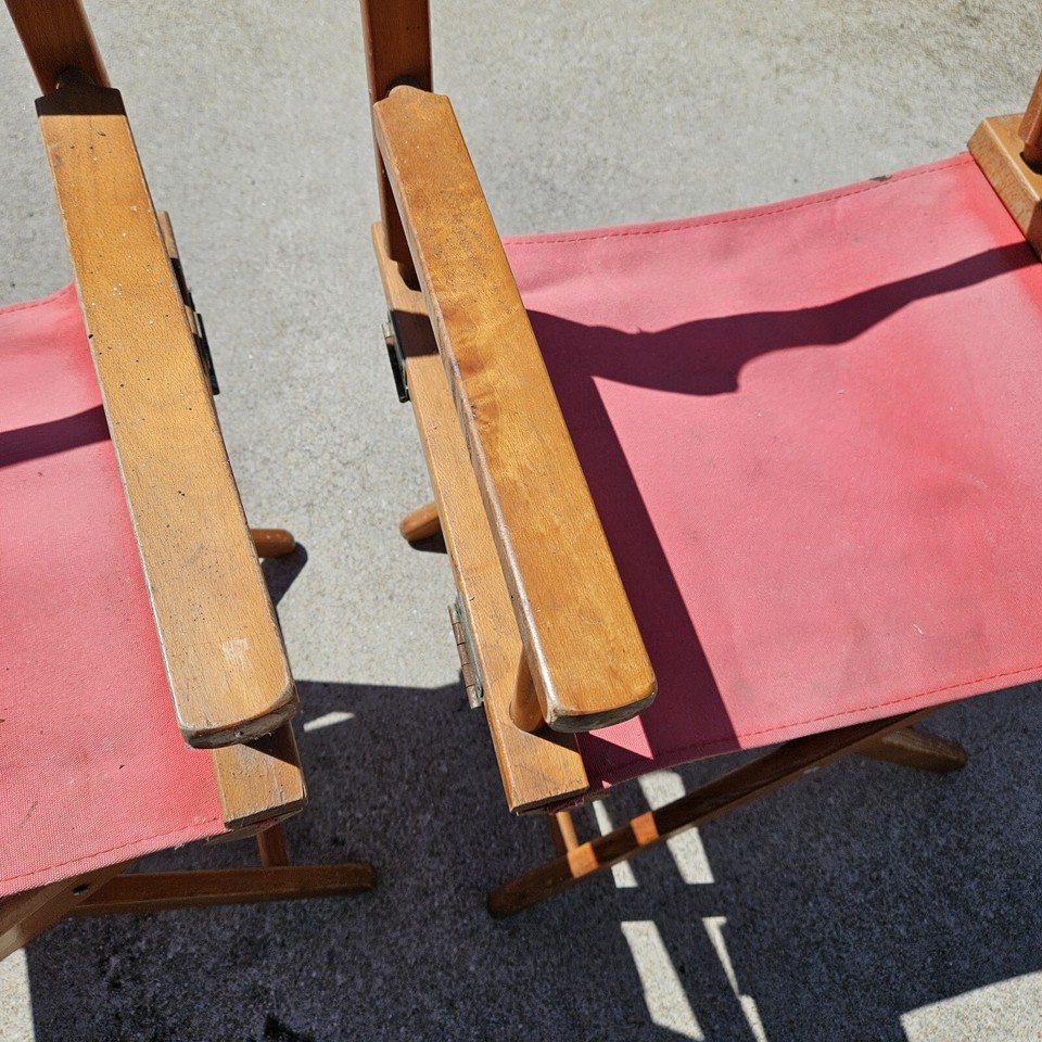 Vintage Wooden Frame Folding Directors Chairs Commander Red | eBay