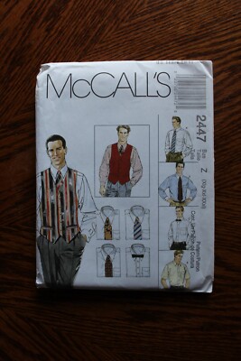 McCalls 2447 Sewing Pattern Button Up Shirt Vest Tie Men’s Size XL-XXXL ...