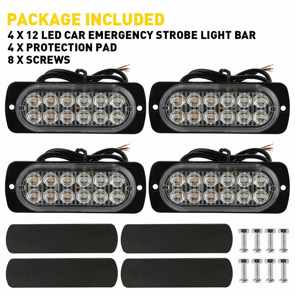 White & Amber 12 LED Car Truck Beacon Warning Hazard Flash Strobe Light ...