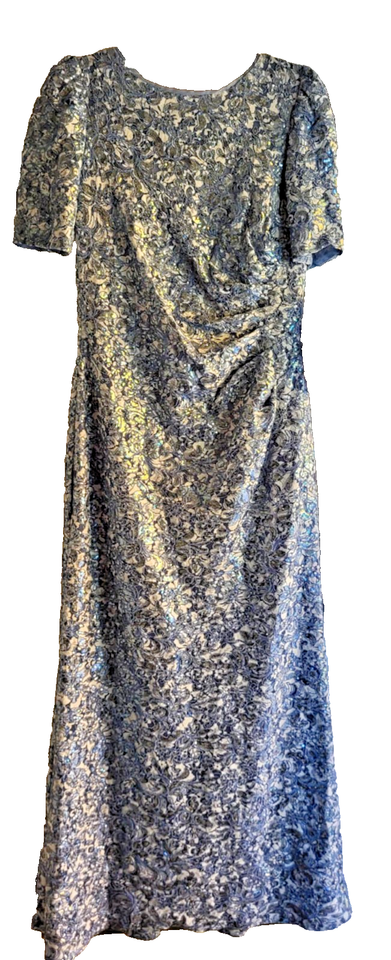 NWT “Brielle” Long Lace Sequin Side-Ruched Gown Blue Size 12 | eBay