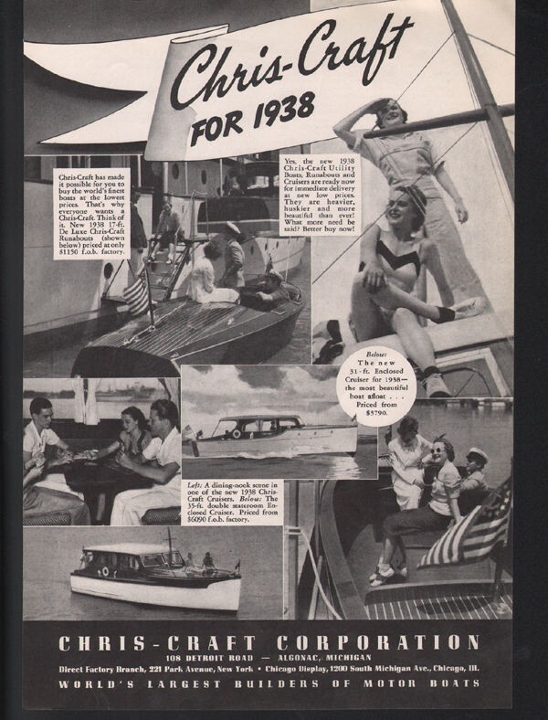 1937 CHRIS CRAFT MOTOR BOAT NAUTICAL WOOD SPEED SPORT RUNABOUT PHOTO ...