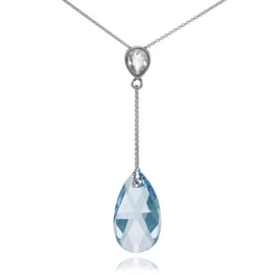 Sterling Silver Light Blue Teardrop Leaf Necklace Adorned w/ European ...