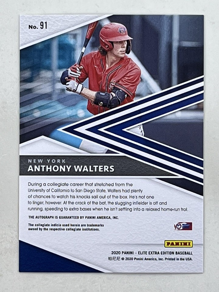 Anthony Walters 2020 Panini Elite Extra Edition Signatures Auto #91 ...