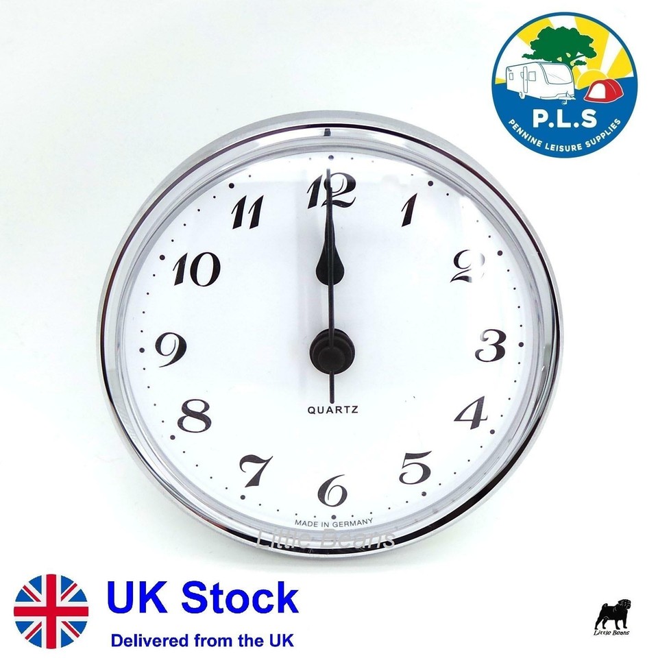 Caravan Motorhome Quartz Clock 72mm Round Silver c/w Battery ME521 | eBay