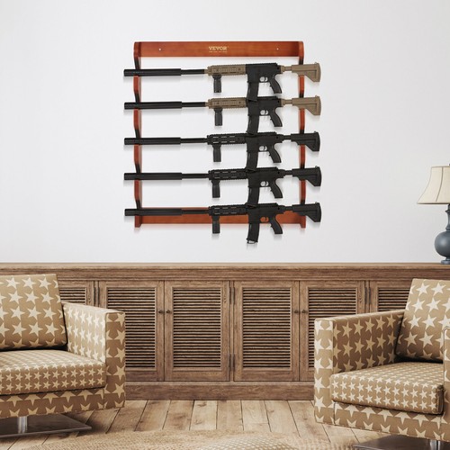 VEVOE Gun Rack 5-Slot Wood Gun Rack Wall Mount Gun Display Rack holds 5 ...