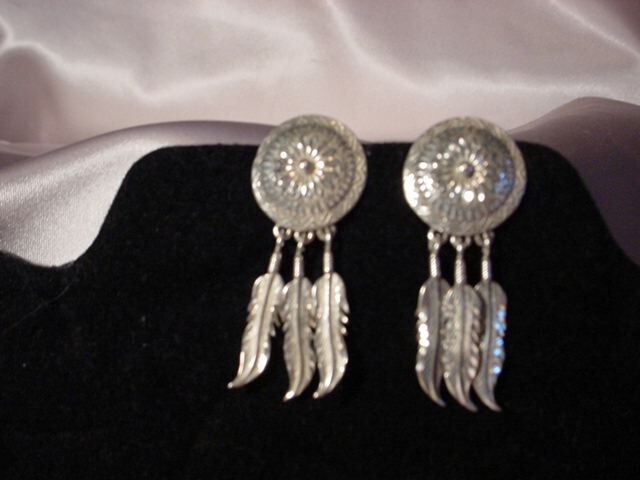 NATIVE AMERICAN HANDMADE STERLING DIAMOND FINISH EARR… - Gem