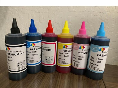 6 Bulk refill ink for HP inkjet printer 6 colors 6x250ml BK/C/M/Y/LC/LM ...