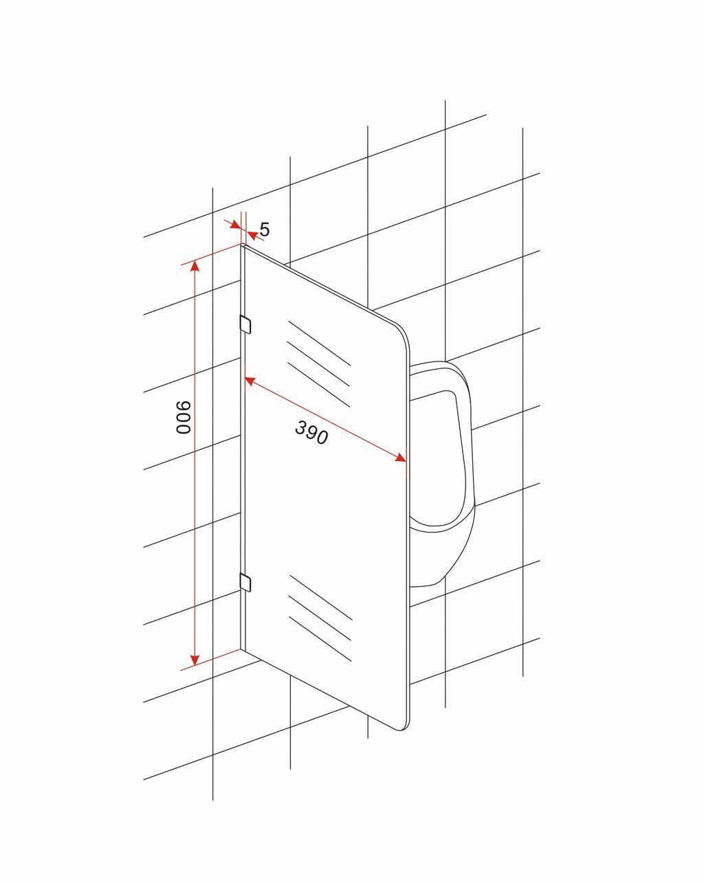 Glas Urinal Trennwand SMOKE 90x40cm Schamwand Pissoir Urinalwand WC ...