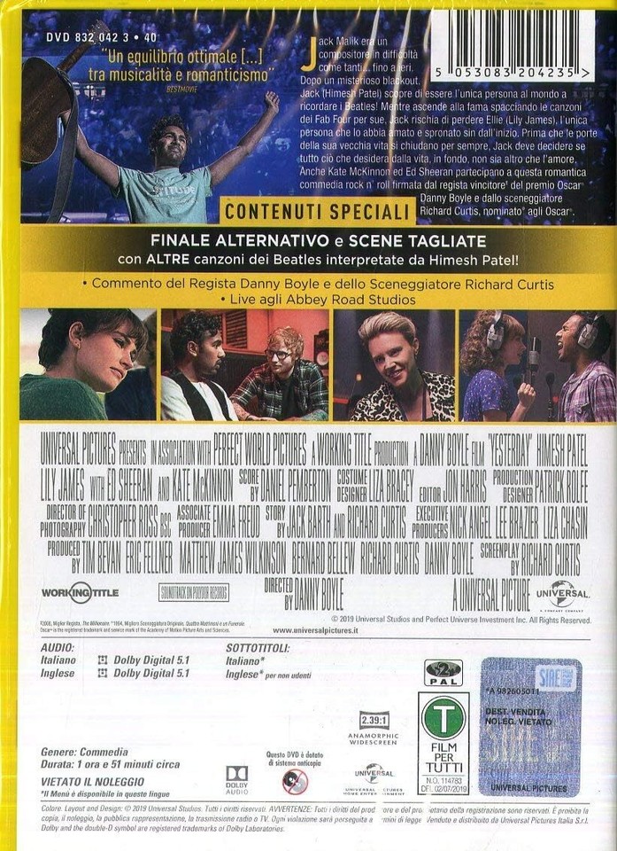 Yesterday (DVD) Himesh Patel Lily James Sophia Di Martino Meera Syal ...