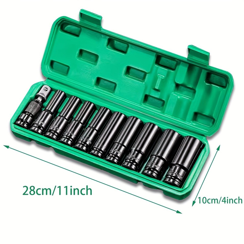 11pcs Metric Deep Impact Socket 1/2" Drive 10mm-24mm 6 Point Sockets ...