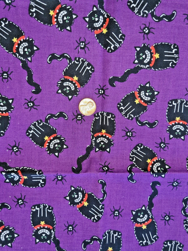 Vintage Cotton Quilting Fabric purple black grinning cats fat quarter ...