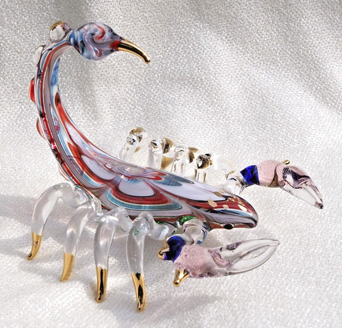 Blue Maroon SCORPION hand blown art glass figure 4 inch gold trim ...