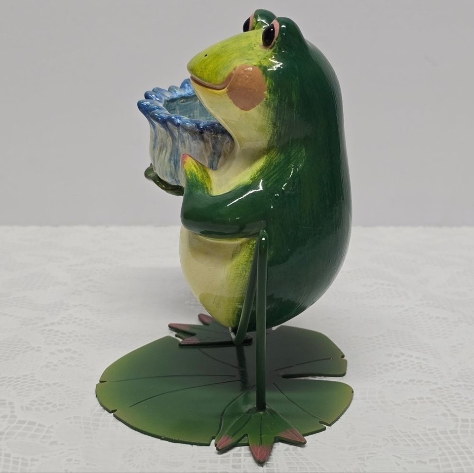 Garden Frog Tea Light Candle Holder Ceramic And Metal Village Farmhouse ...