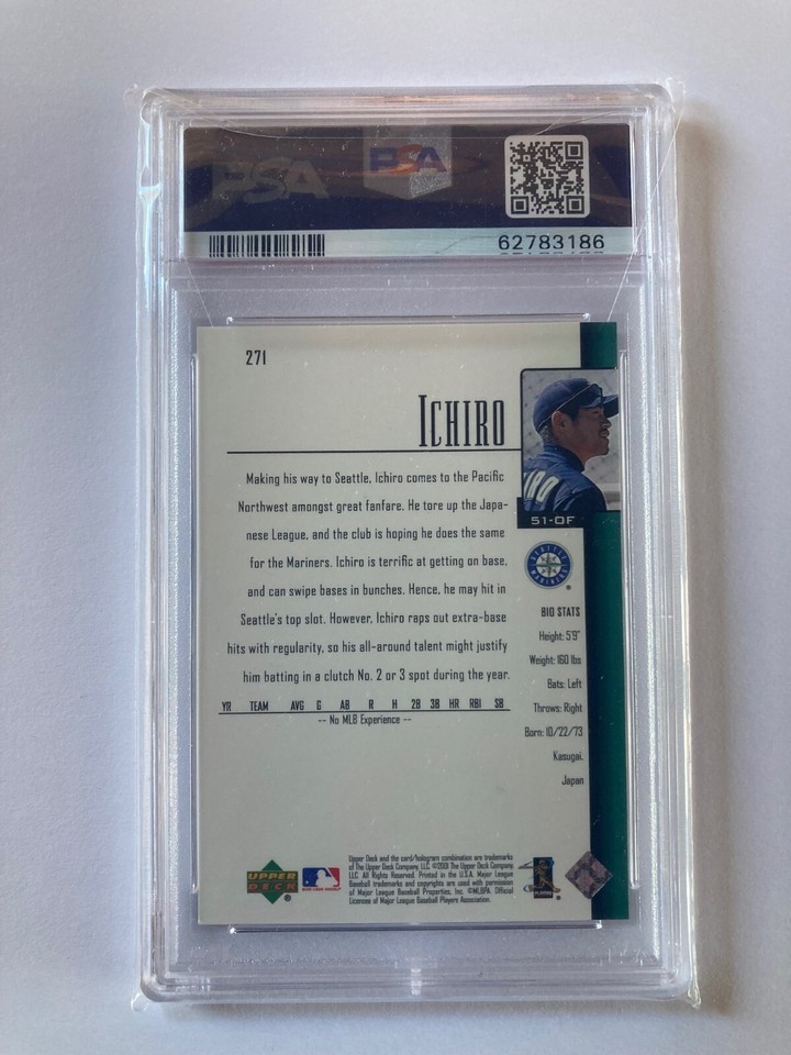 2001 Upper Deck #271 Ichiro, RC, rookie, Mariners, future HOF, graded PSA 9 MINT | eBay