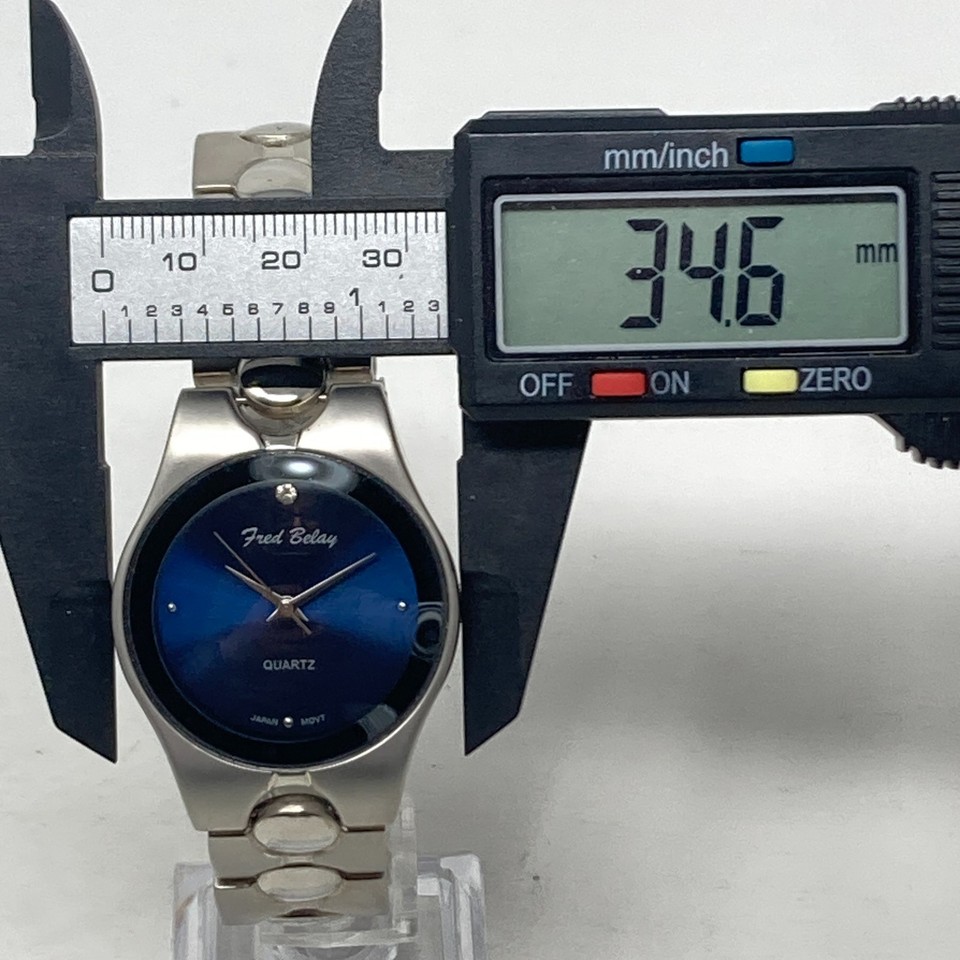Fred Belay Watch Men 35mm Silver Tone Blue Dial Matte New Battery LARGE ...