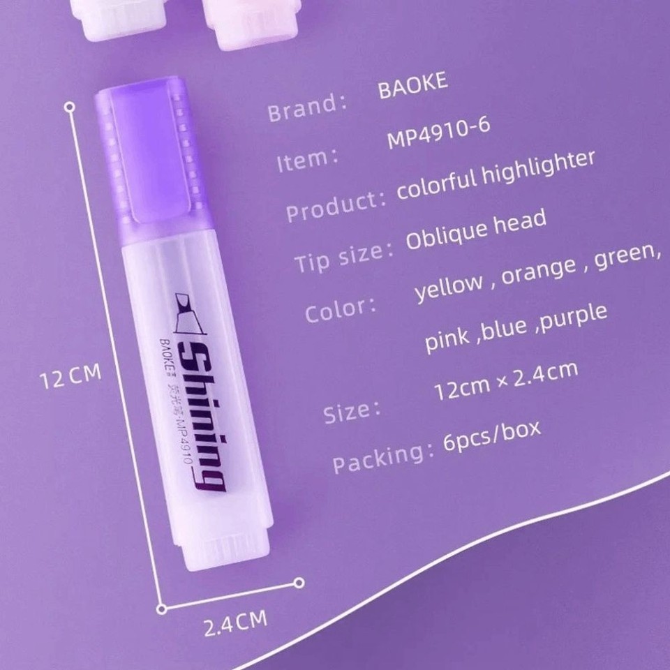 6 pcs Chisel Tip Highlighter Pen Broad Tip Art Markers Fluorescent Pen ...