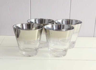 Vntg Vitreon Queens Luster Set of 4 Chrome Fade Old Fashioned Glasses ...