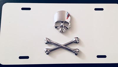3D Custom Made Gold Full Skull On White/Red/Yellow Aluminum License ...