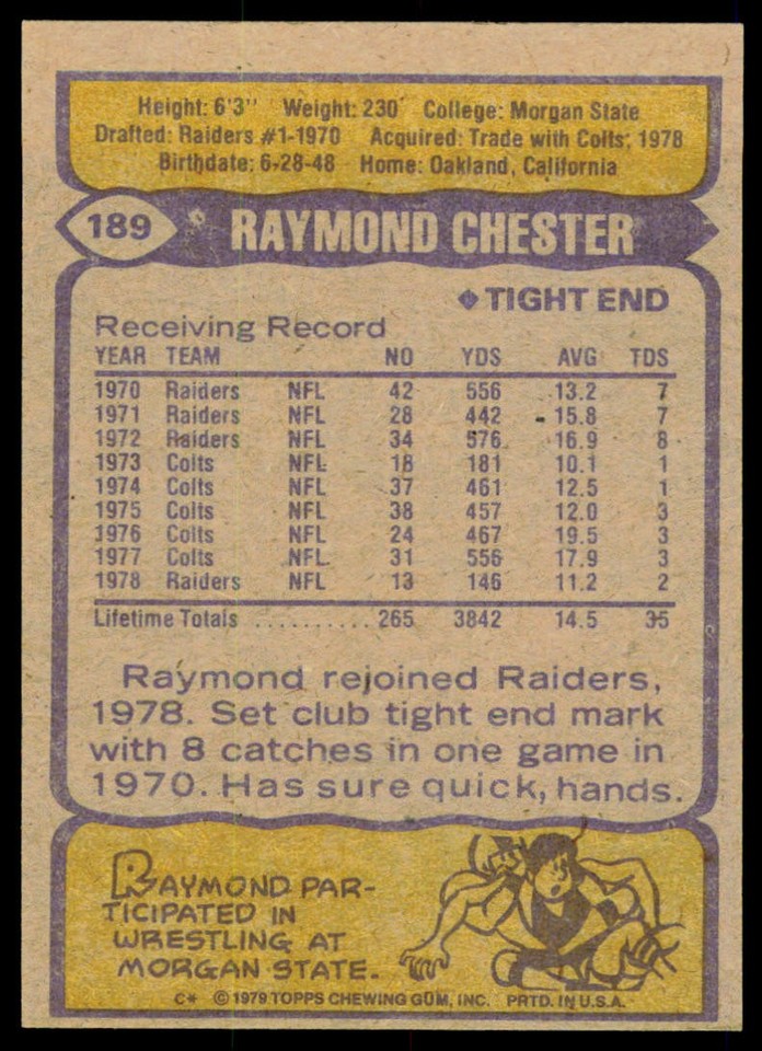1979 Topps Raymond Chester 189 Oakland Raiders | eBay