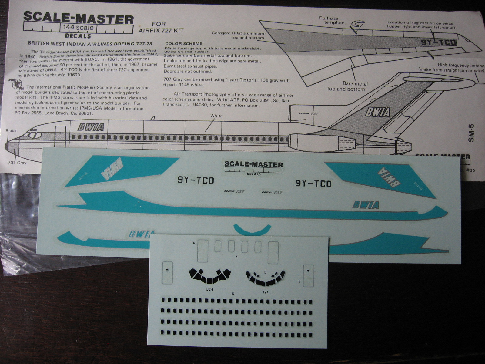 1/144 SCALE-MASTER DECALS BOEING 727-78 BWIA BRITISH WEST INDIA ...