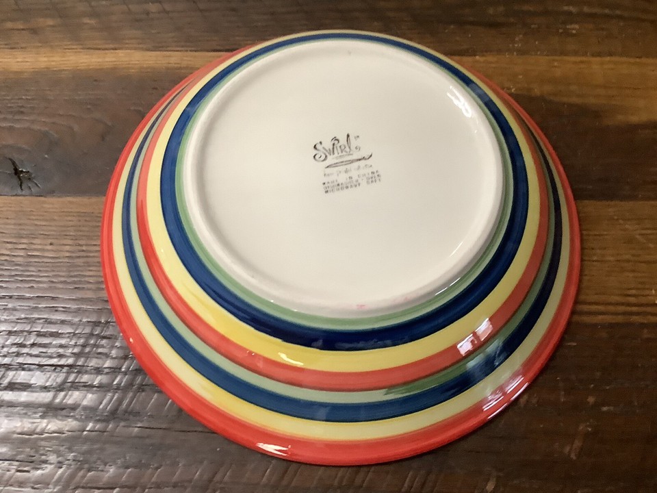 Swirl Hand Painted Multi-colored Striped Serving bowl Large EC | eBay