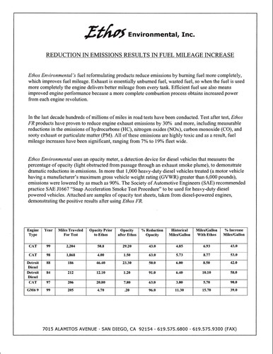 Ethos FR Fuel Reformulator (Original 2006 Formulation) ~ 4 ctn sizes ...